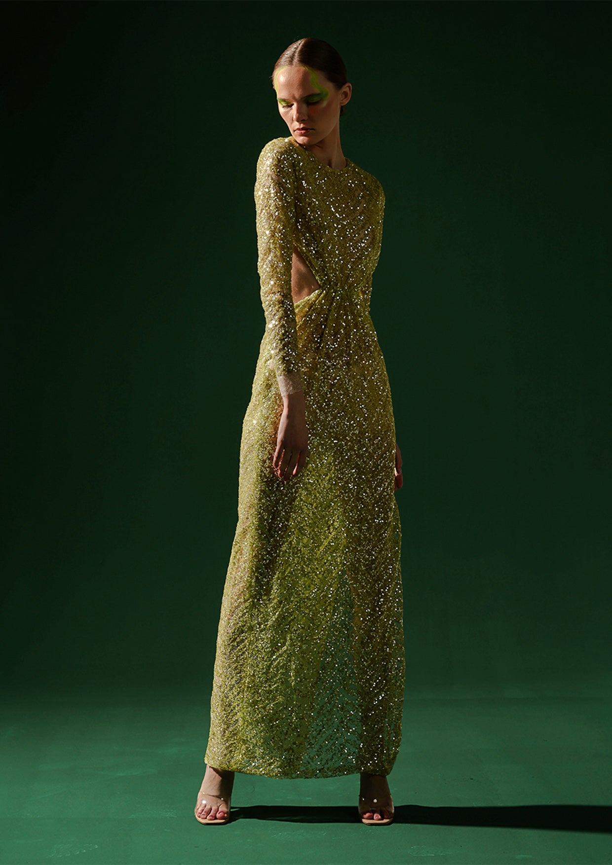 Aquarel Studio - Alma Cut-Outs Open Back Lace Sequin Maxi Dress ...