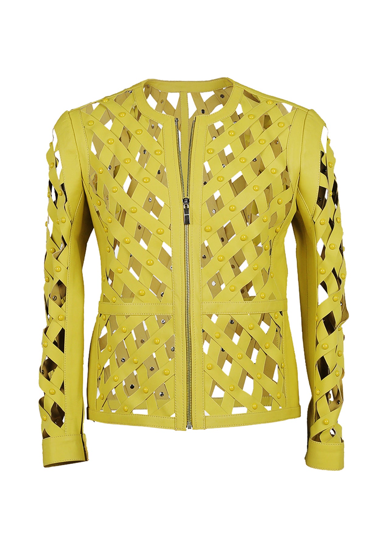 Double A - Sierra Geometrical Cut-Out Zipped Leather Jacket – MADAMVOYAGE